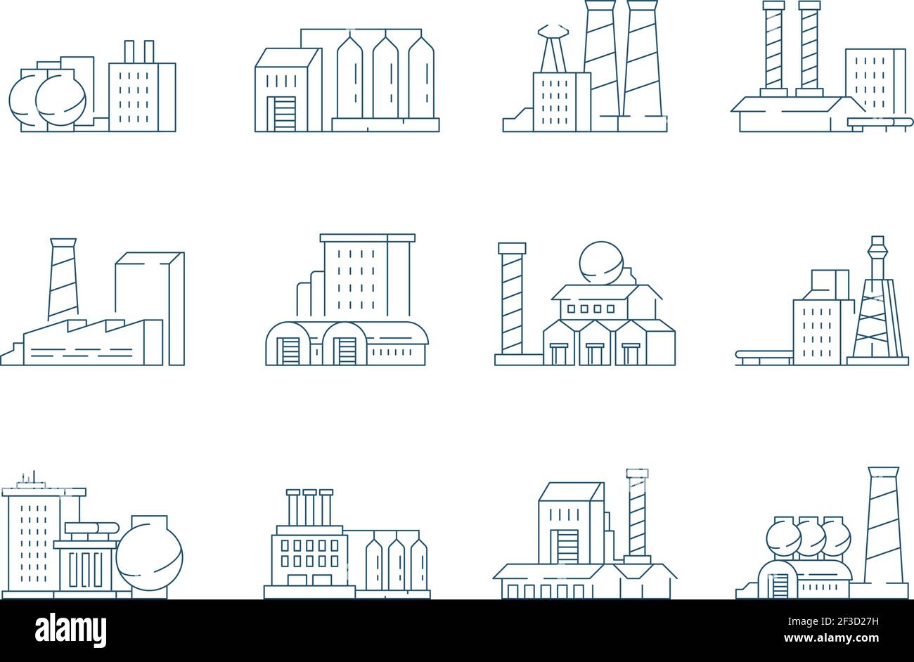 Factory icon. Industrial energy production building with big pipe steam ...