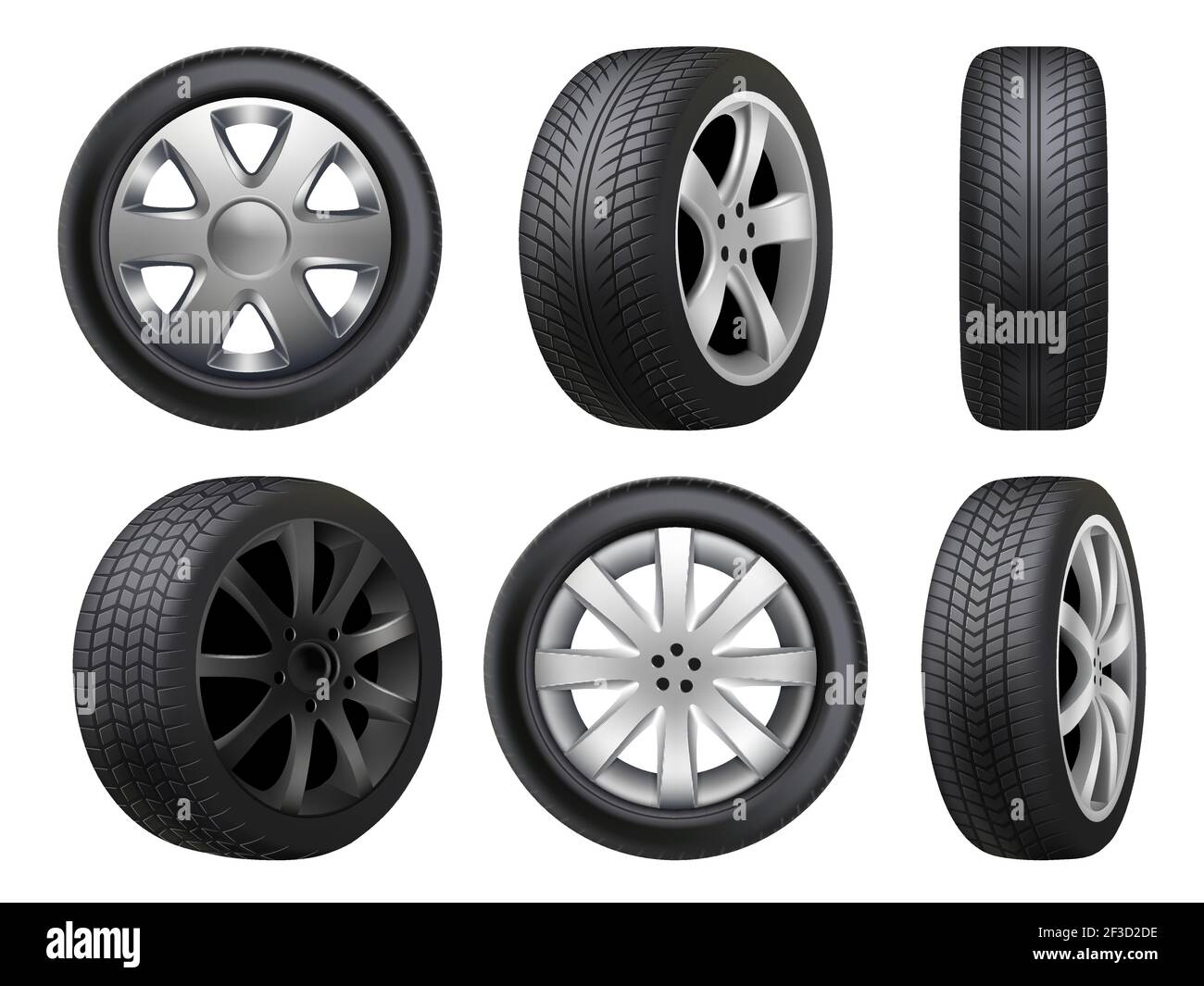 Wheels realistic. Tyres road maintenance vector automobile 3d ...