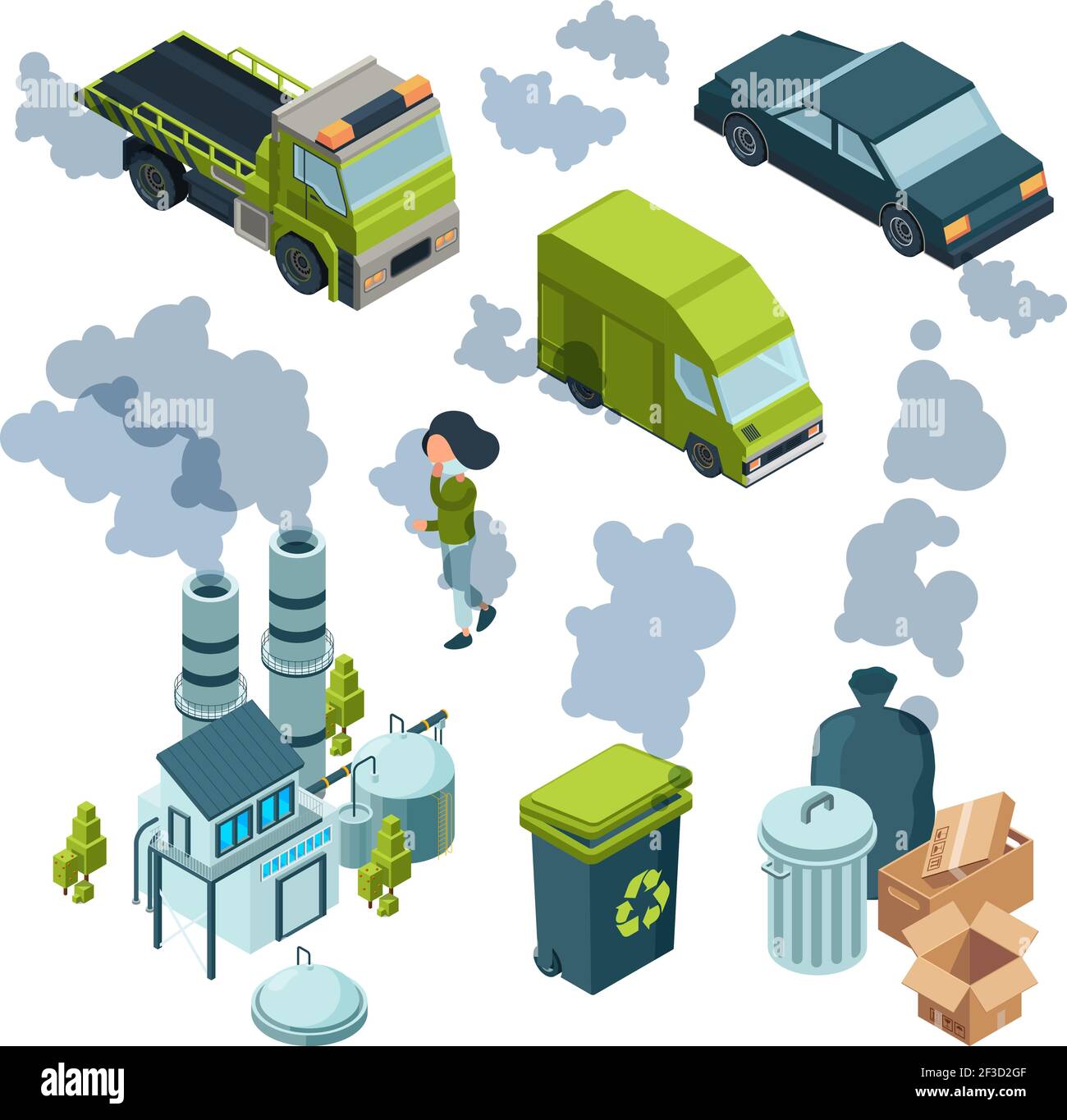 Air pollution isometric. Factory bad environment chemical garbage urban ...