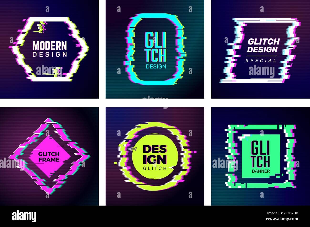 Glitch cards. Abstract distorshion frames damaged square glitched ...