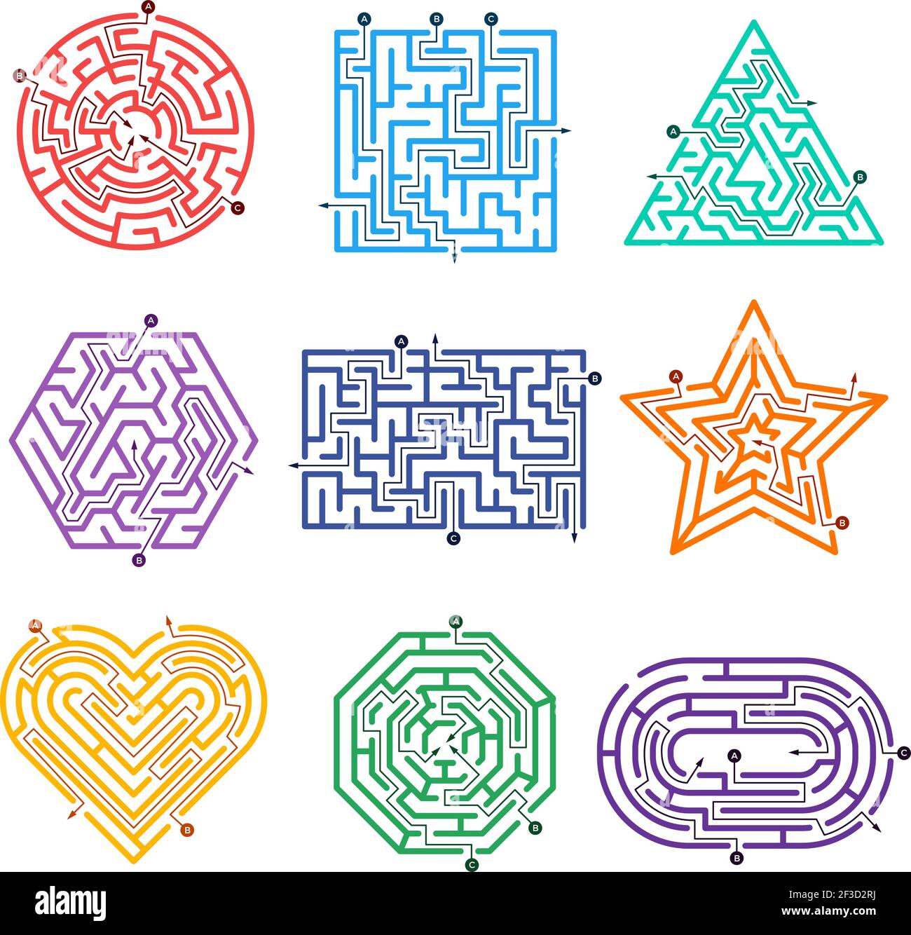 Game labyrinth. Mazes way with various entrance gate and exits out vector shapes Stock Vector ...