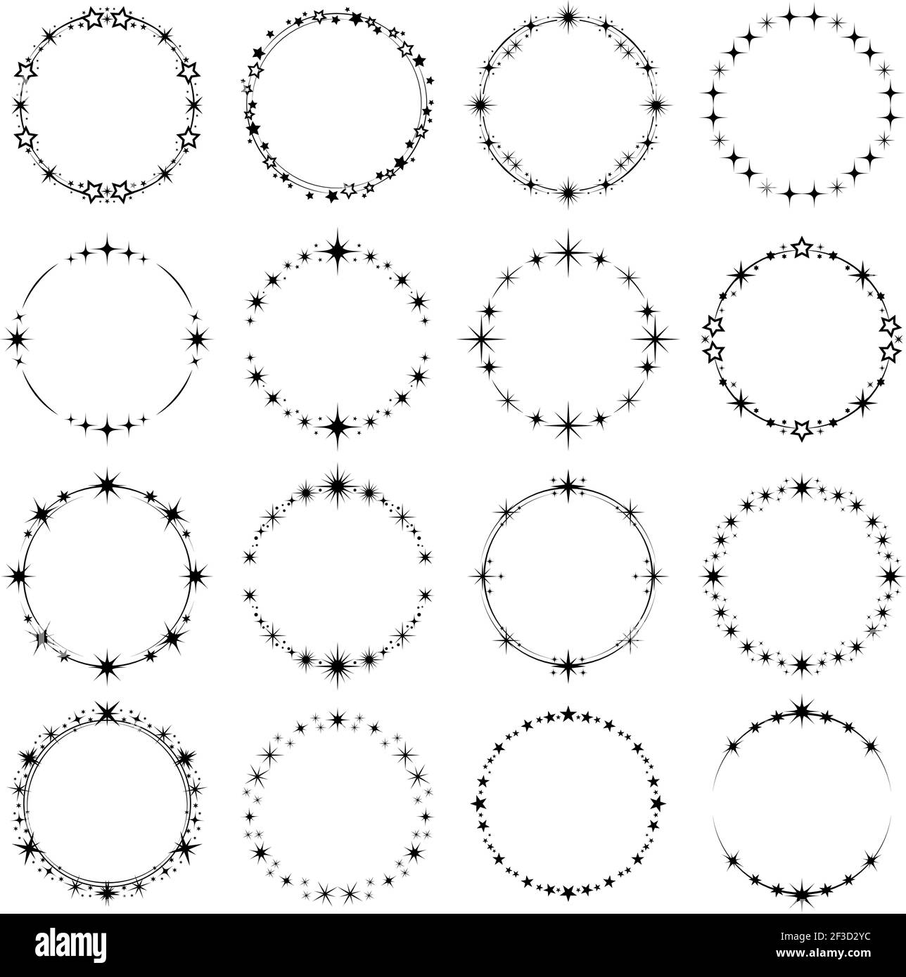 Stars round frames. Stardust rings shine effect party swirling rounded ...