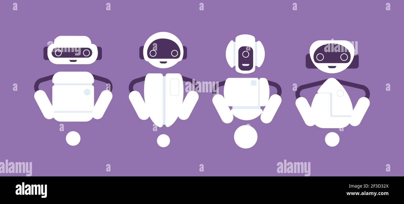 Robot cartoon. Home electronic assistant front view, chatbot characters ...