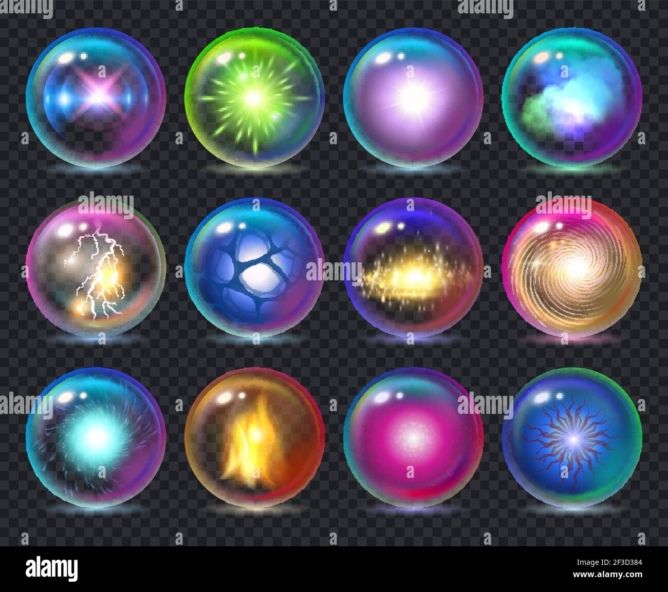 Magic balls. Magician nature effect in crystal transparent globe ...