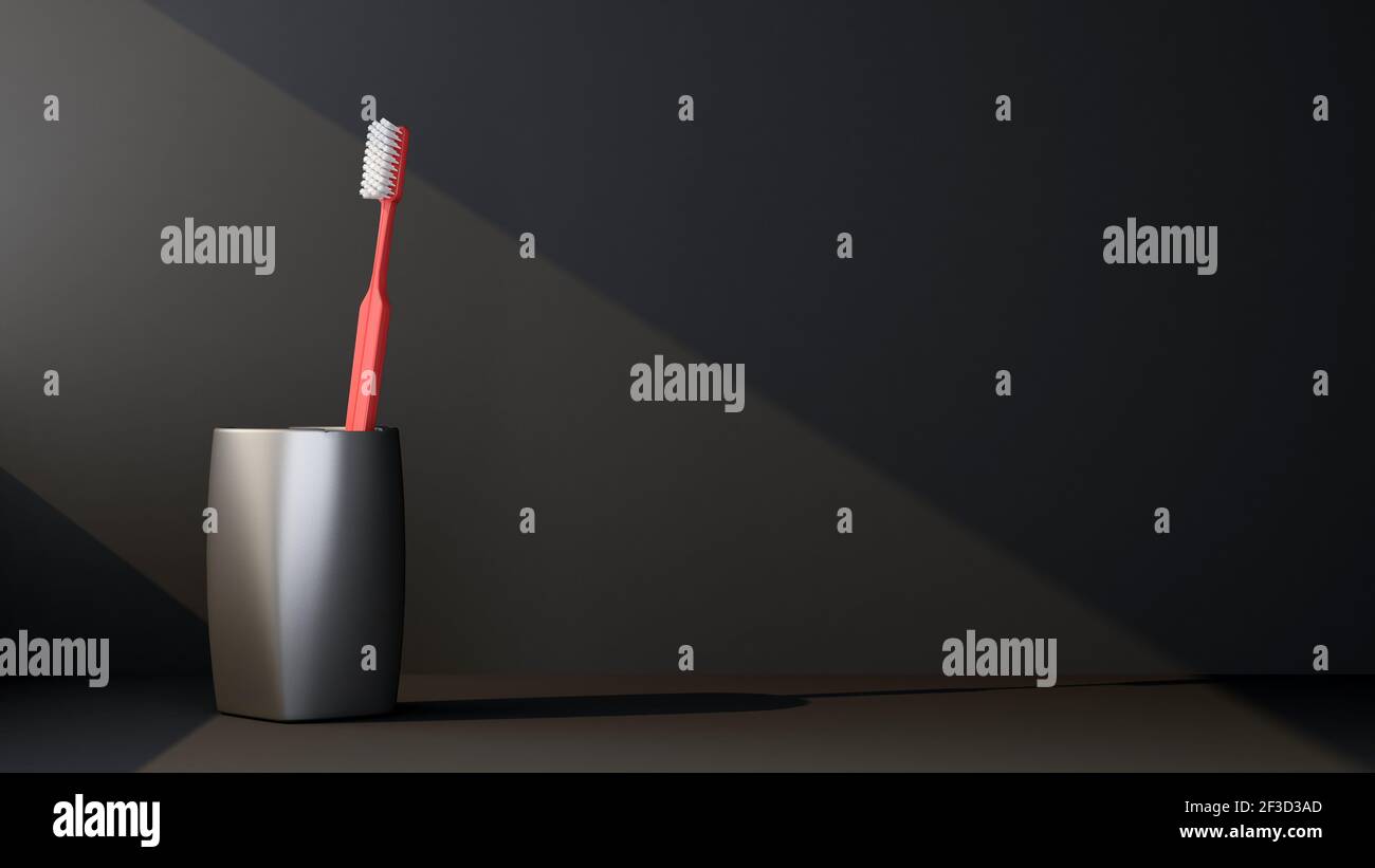 red toothbrush on black background. 3d rendering Stock Photo - Alamy