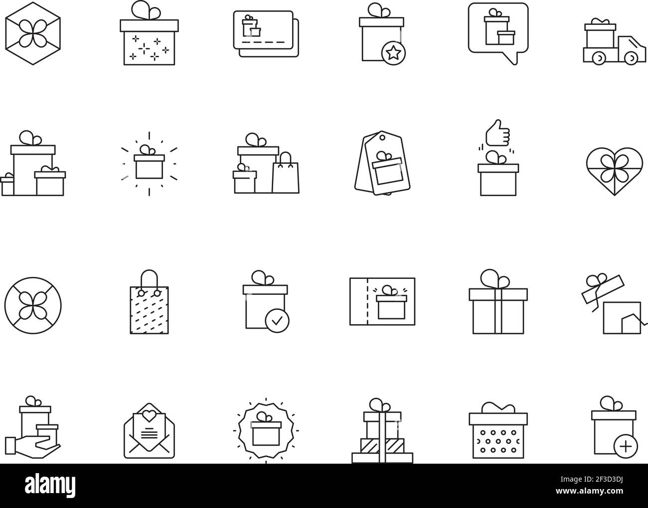 Gifts packages. Holiday boxes present icons with ribbons gifts cards ...