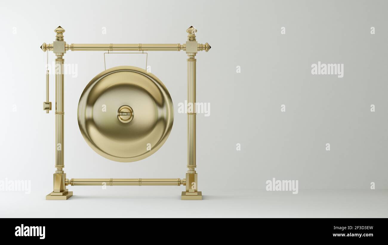 front view golden gong with copy space. 3d rendering Stock Photo - Alamy