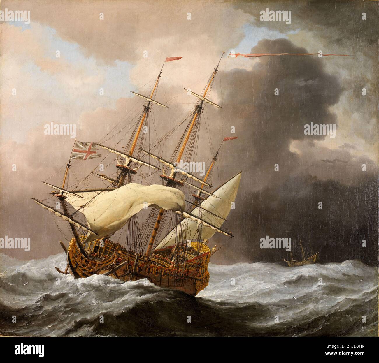The English Ship Hampton Court in a Gale, 1678-80. Willem Van de Velde ...