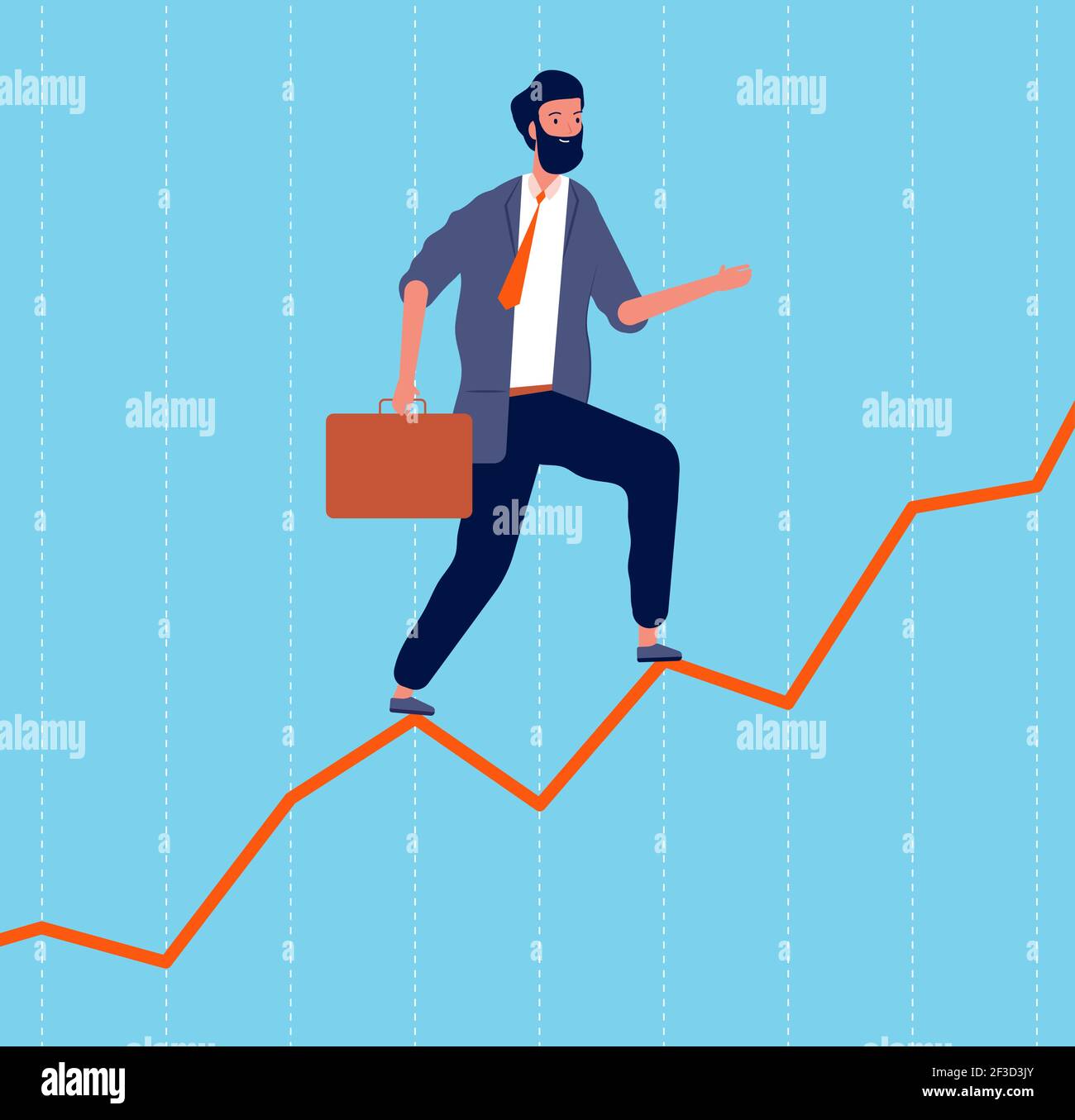 Business growth. Manager making career and going top on graphic chart ...