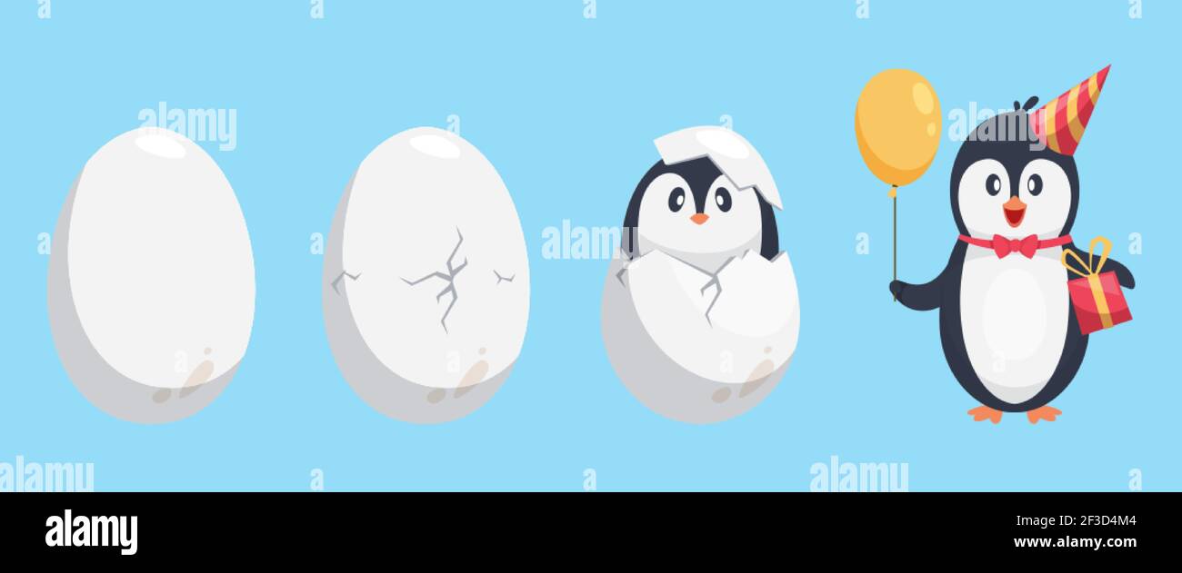 Penguin egg. Birth stages of penguin. Cute cartoon animal newborn ...