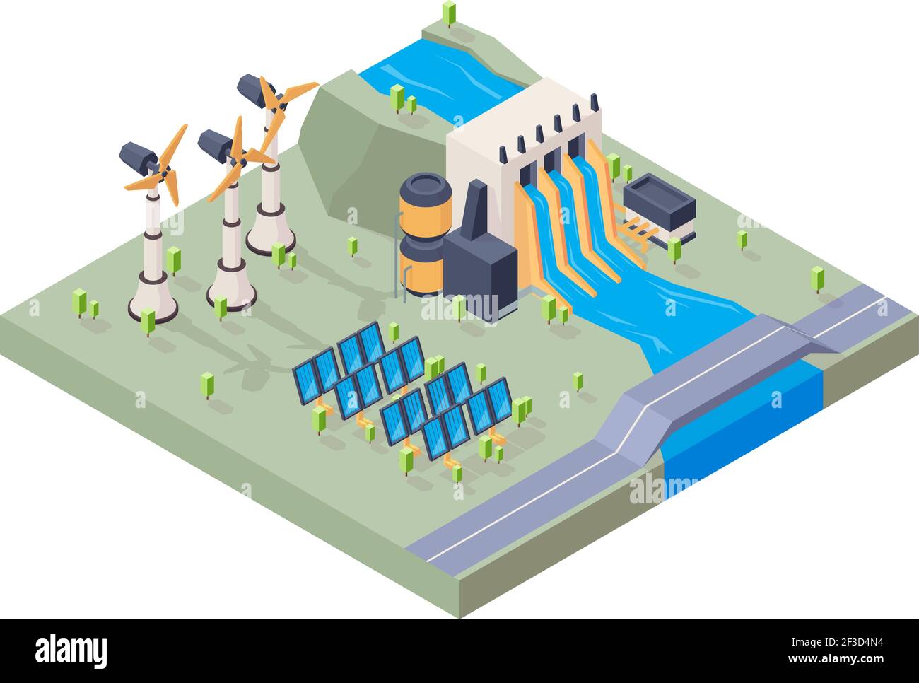 Hydropower factory. Solar plant water eco industry geothermal energy ...