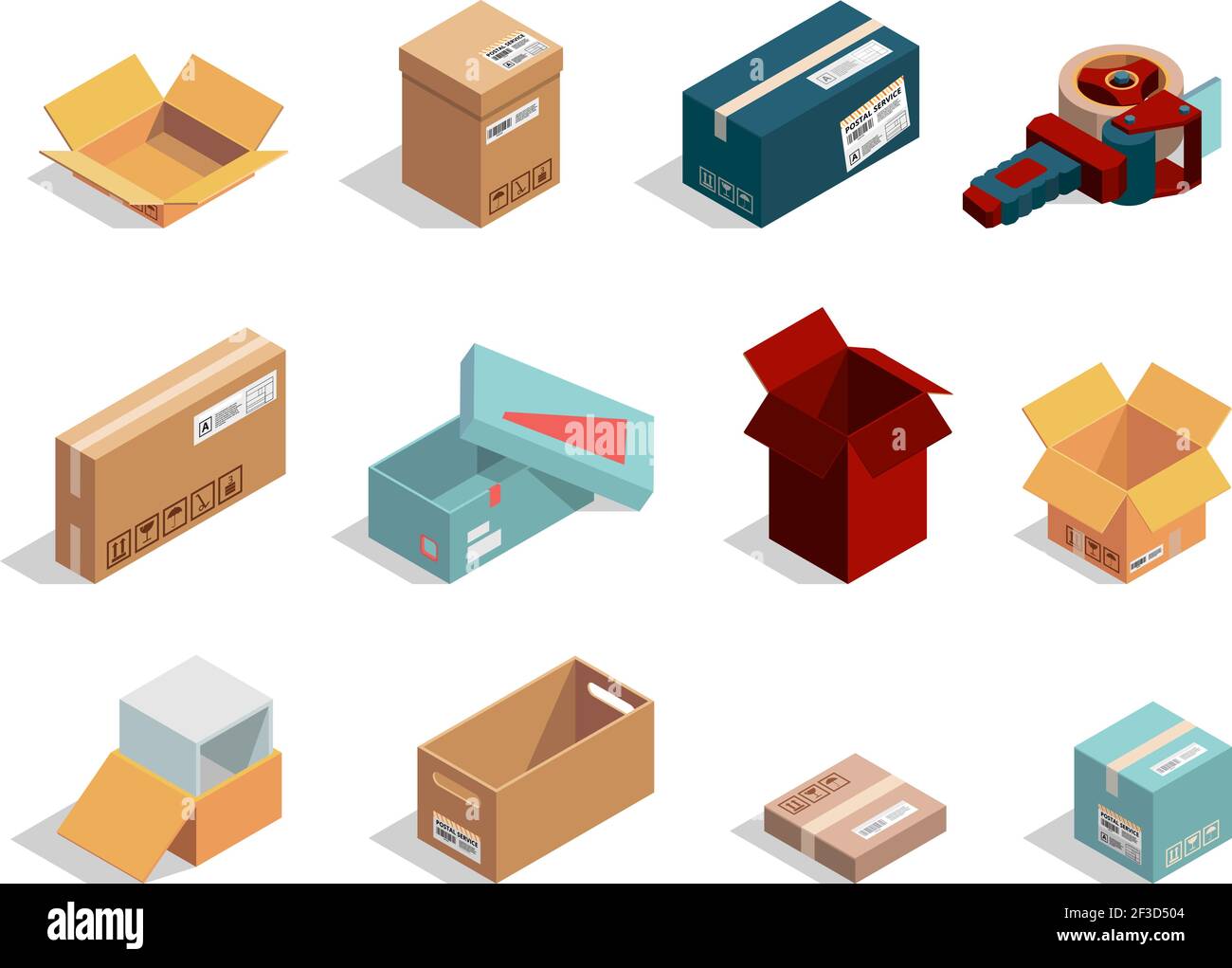 Boxes isometric. Cardboard packages open and closed container shipping ... Boxes isometric. Cardboard packages open and closed container shipping ...