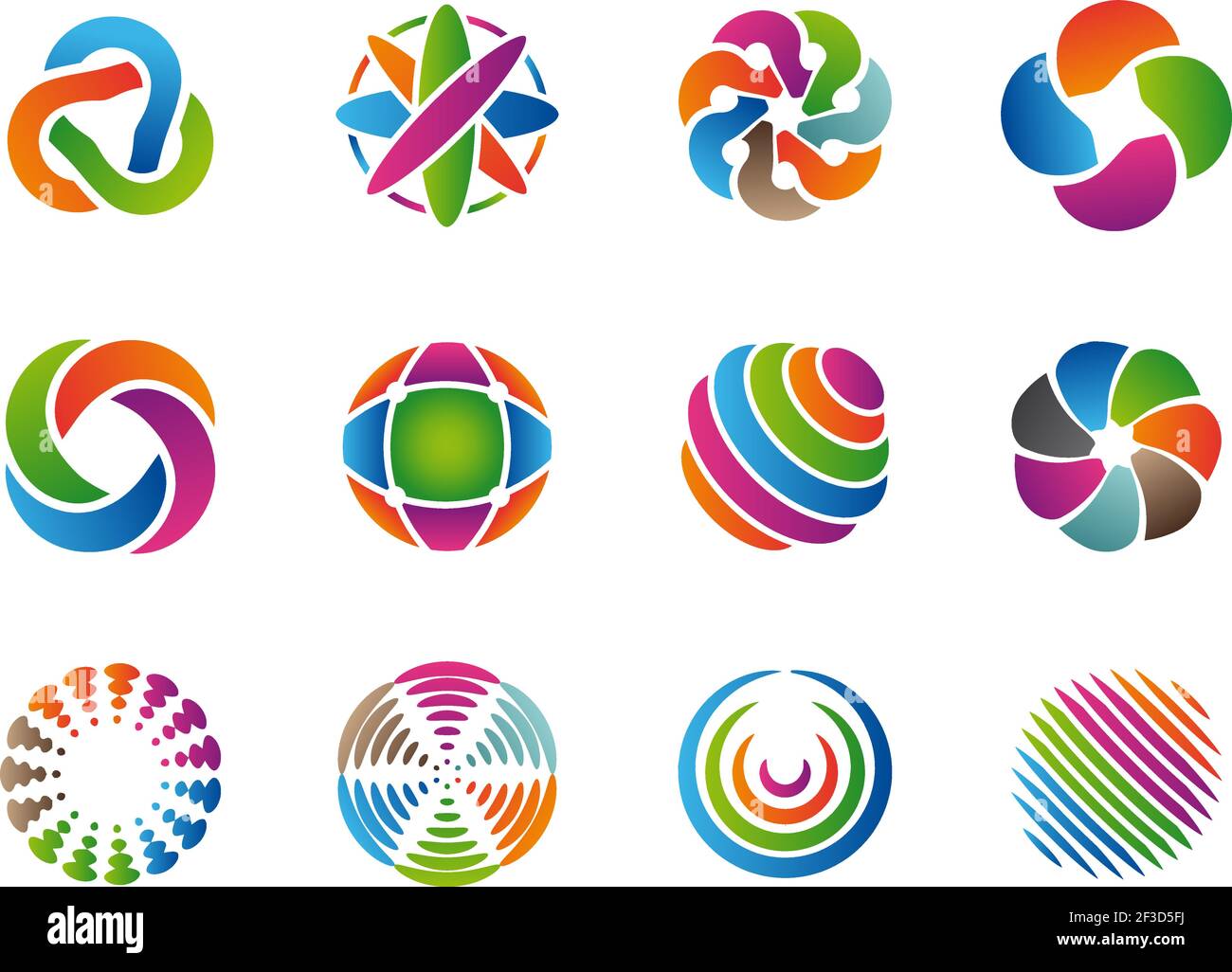 Globe abstract logo. Colored business circles round identity shapes ...
