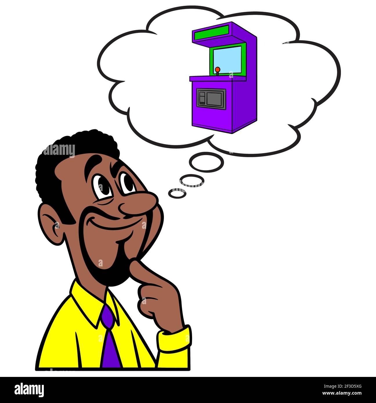 Man thinking about an Arcade Machine - A cartoon illustration of a man ...