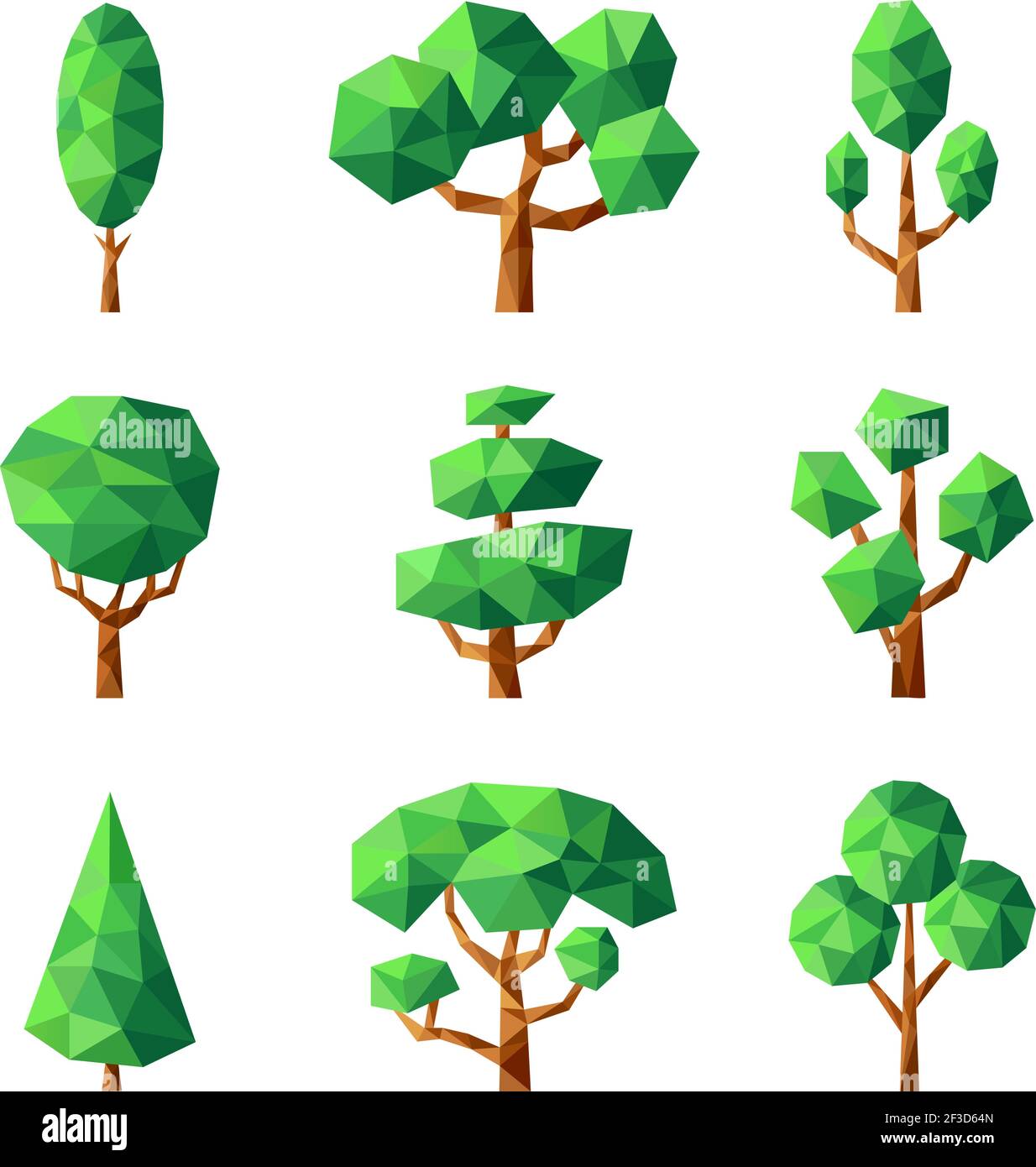 Poly tree. Green nature season plants vector stylized geometrical forms ...