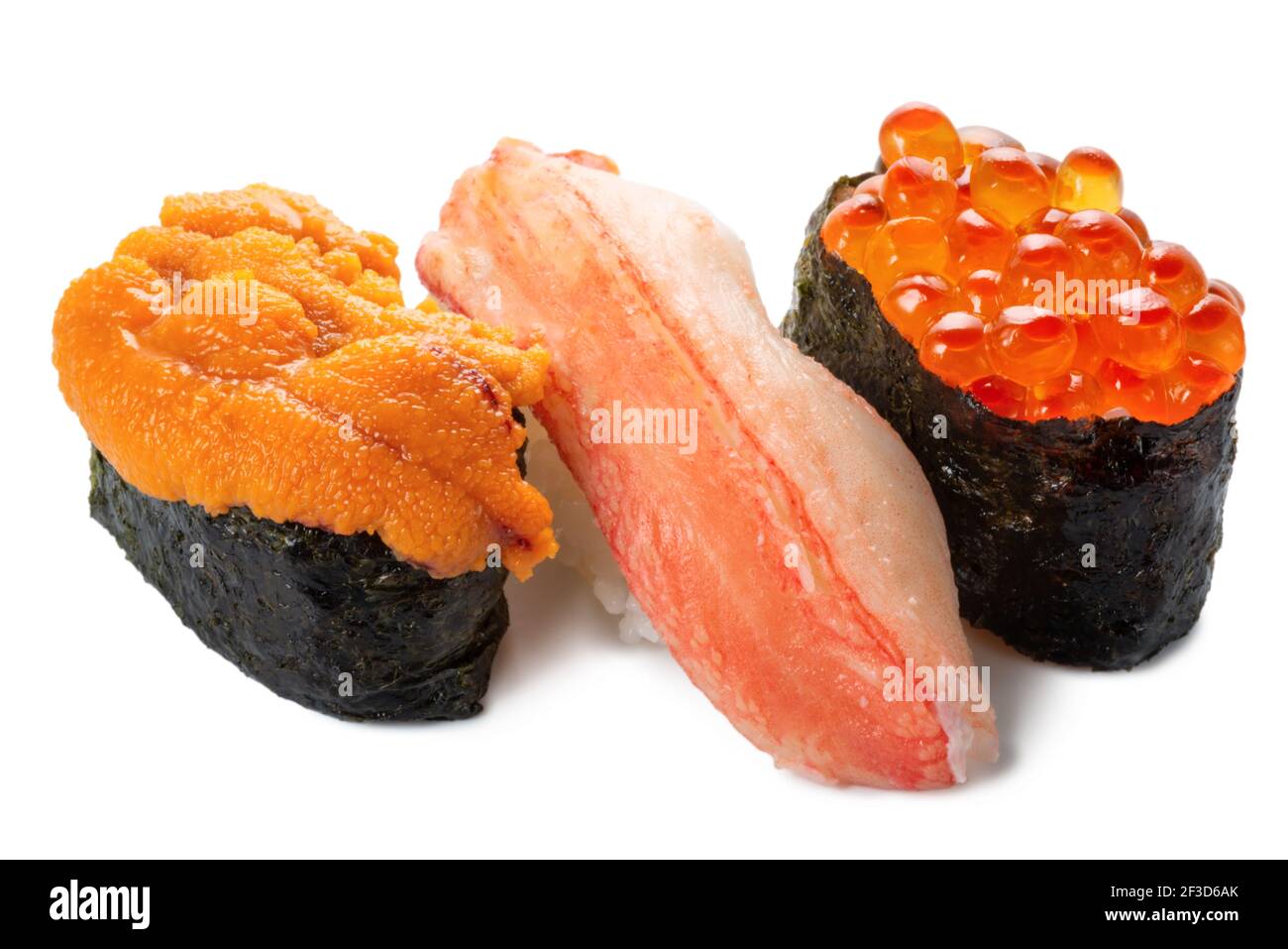 gunkan sushi with row caviar and fresh fish isolated on white ...