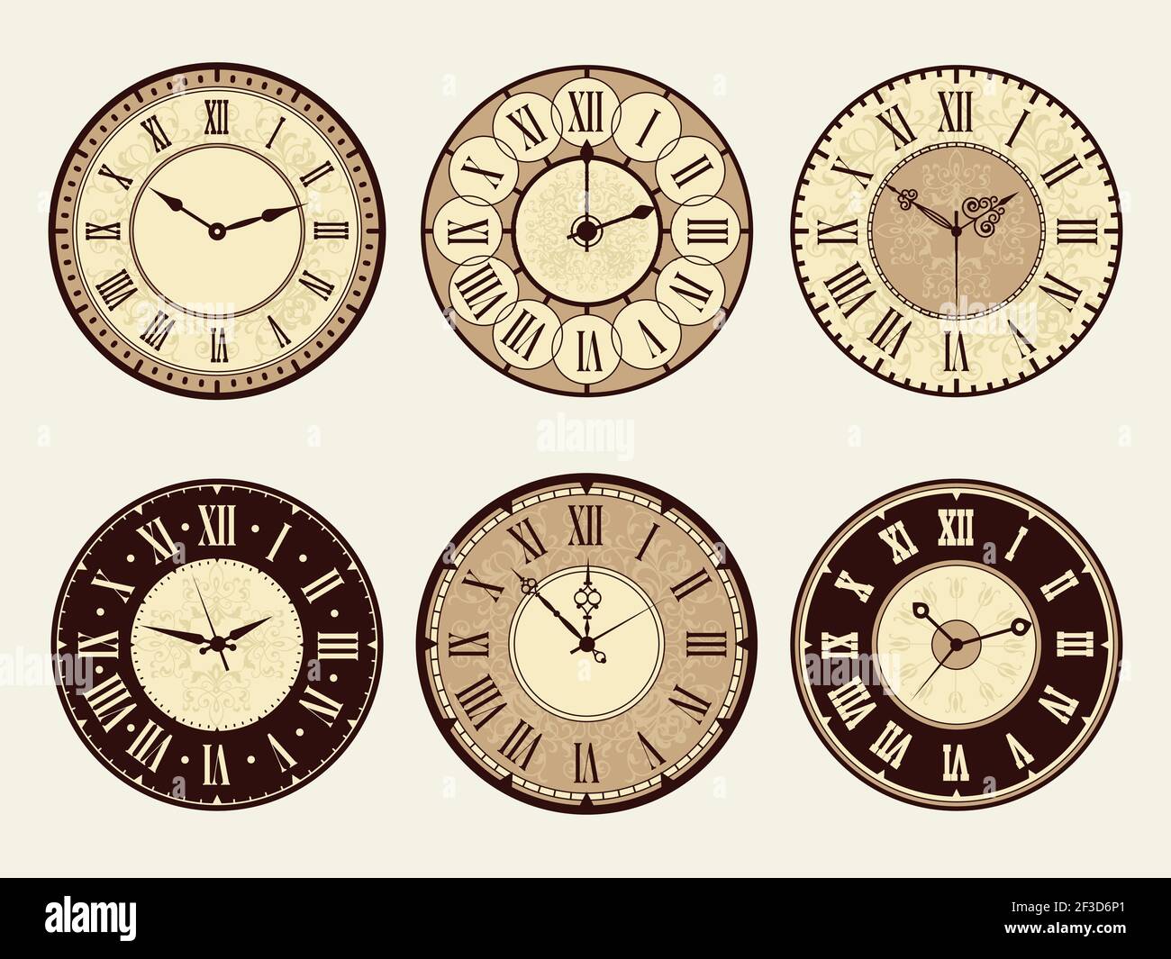 Vintage clock. Elegant antique metal watches vector illustrations Stock ...