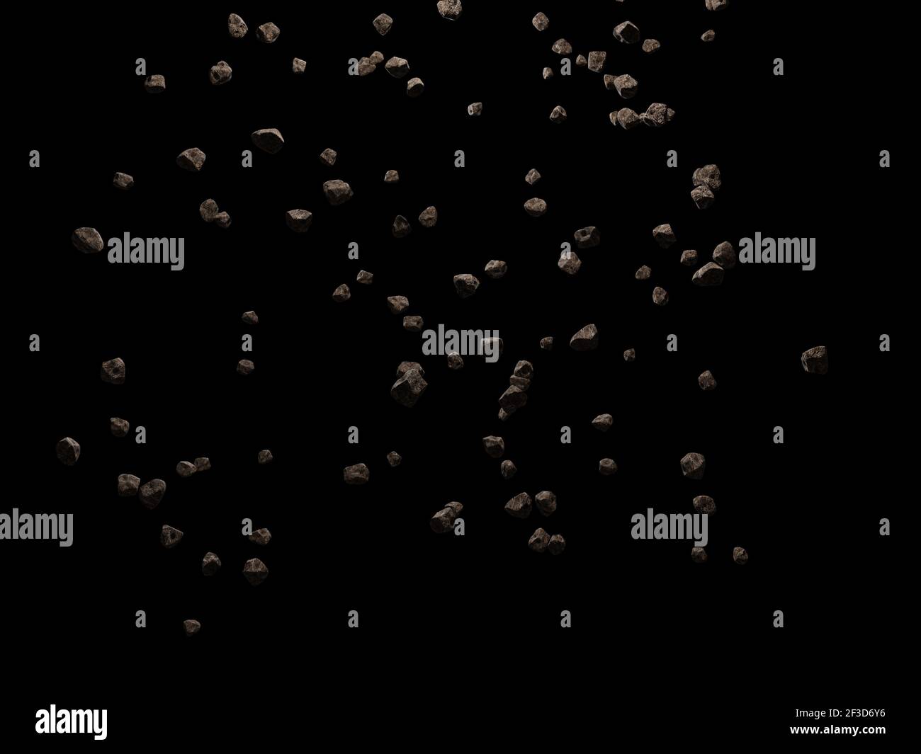 Falling rocks isolated on black background.3d rendering illustration ...