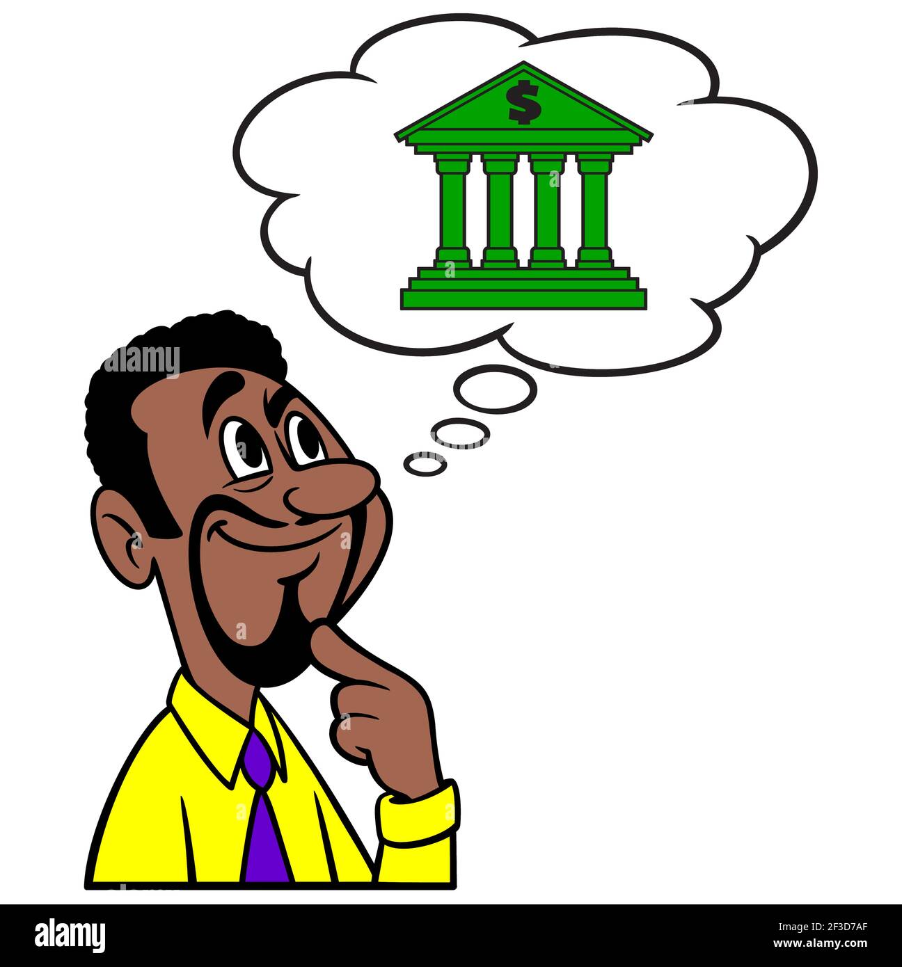 Man thinking about a Bank - A cartoon illustration of a man thinking ...