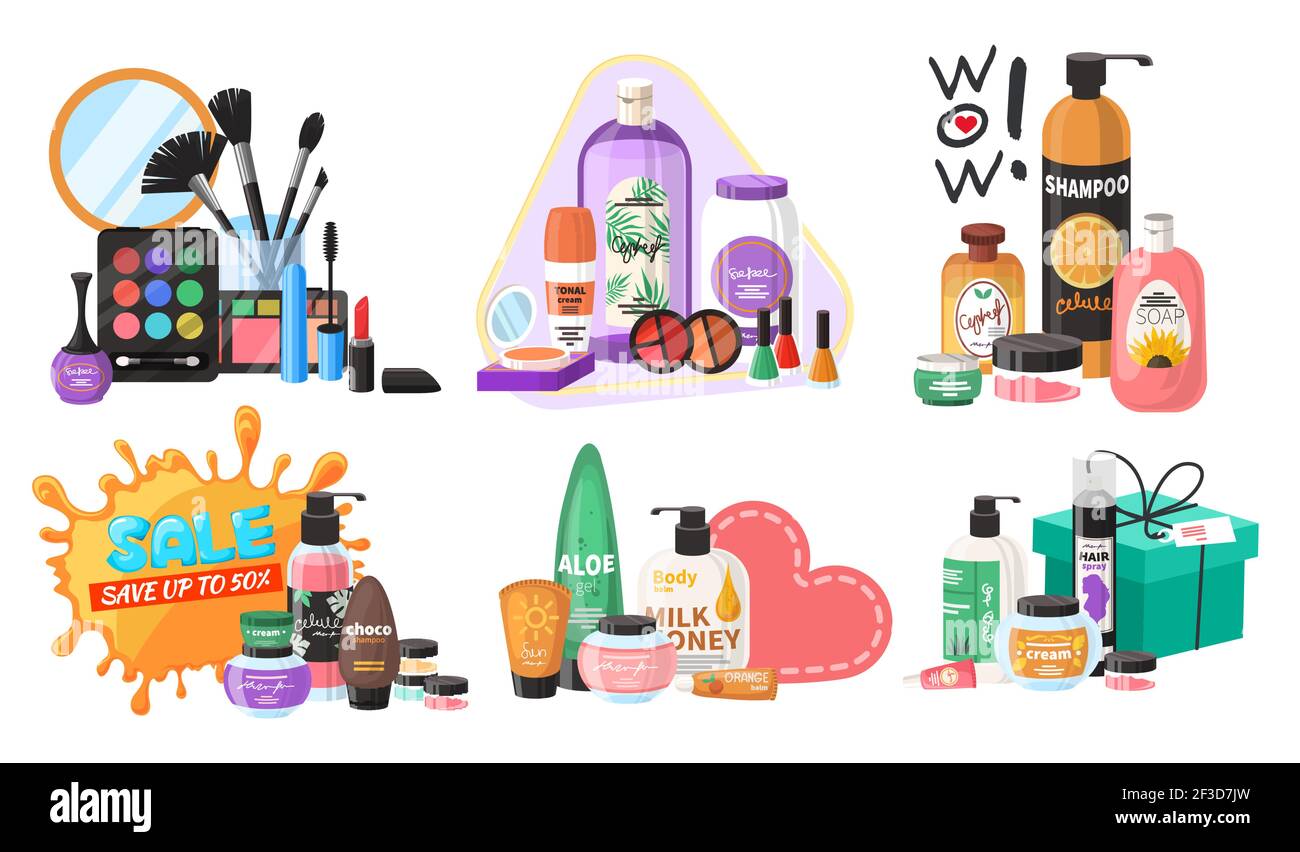 Beauty store cosmetics set, flat vector isolated illustration. Hair ...