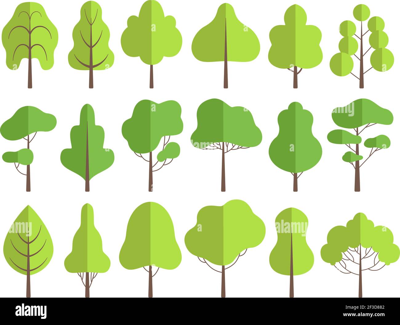 Flat trees. Nature green collection of plants vector trees ...
