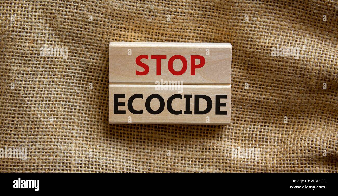 Stop ecocide symbol. Wooden blocks with words stop ecocide. Beautiful ...