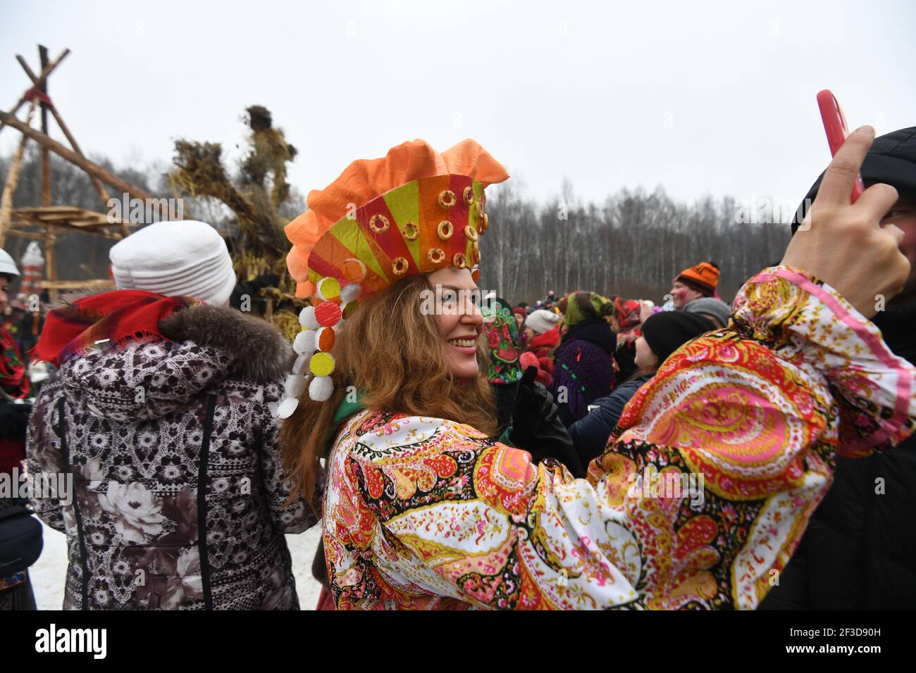 March 14, 2021. - Russia, Moscow Region. - A celebration of Maslenitsa ...