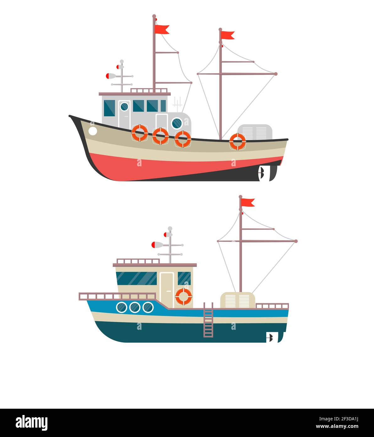 Commercial fishing boat side view isolated icon. Sea or ocean ...