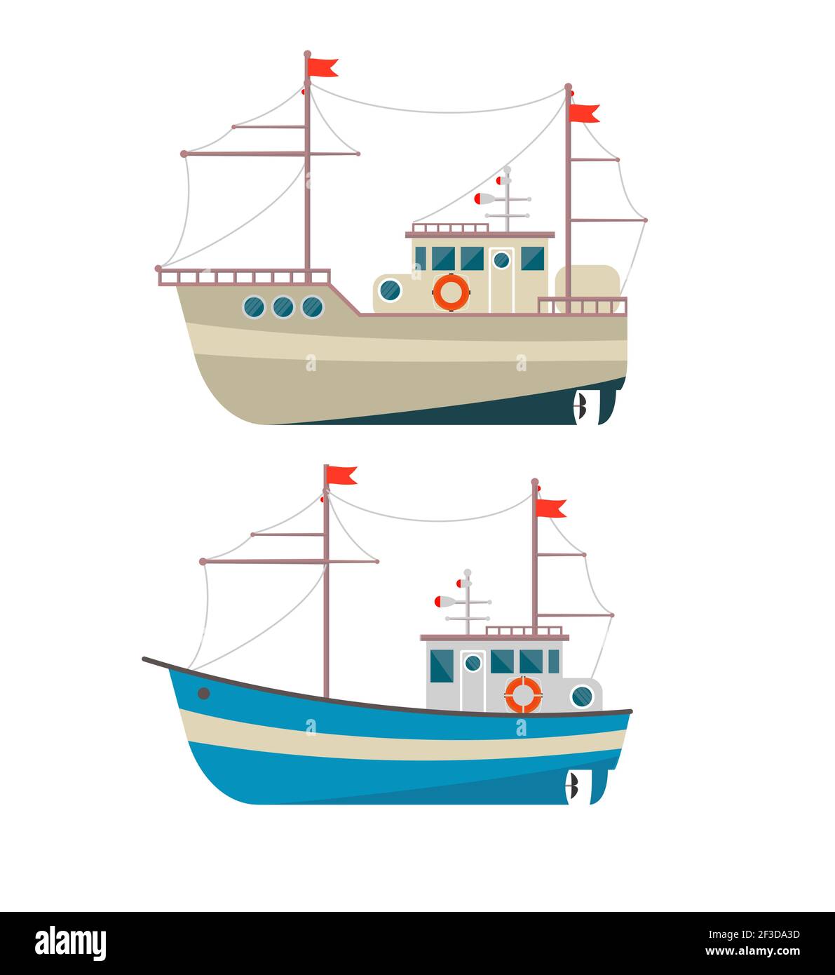 Commercial fishing boat side view isolated icon. Sea or ocean ...