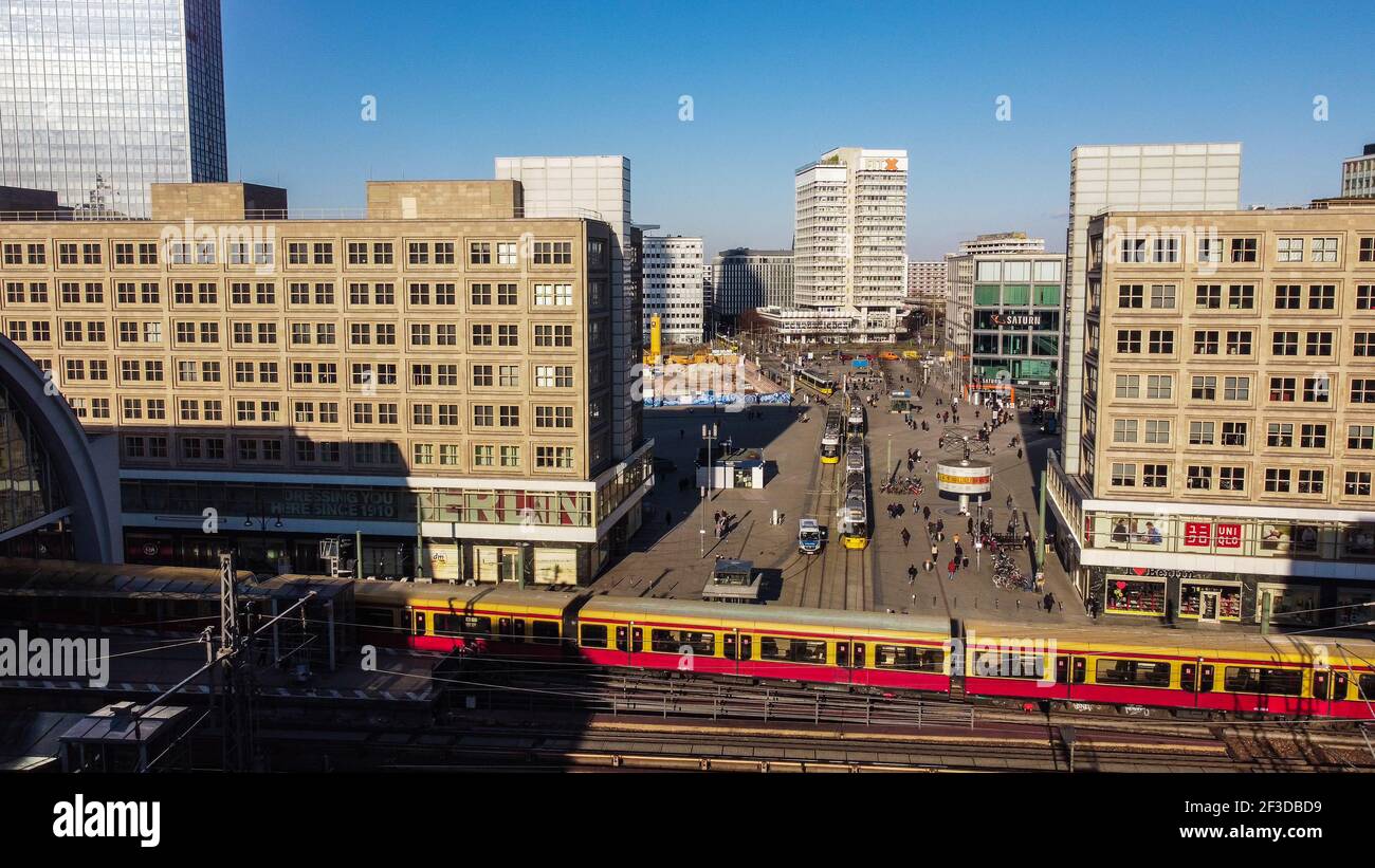 Famous Alexanderplatz Square in Berlin from above - aerial view Stock ...
