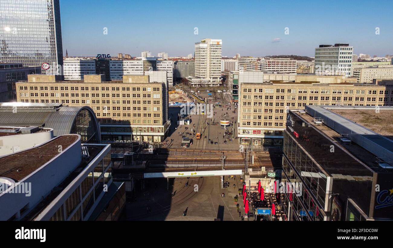 Famous Alexanderplatz Square in Berlin from above - aerial view Stock ...