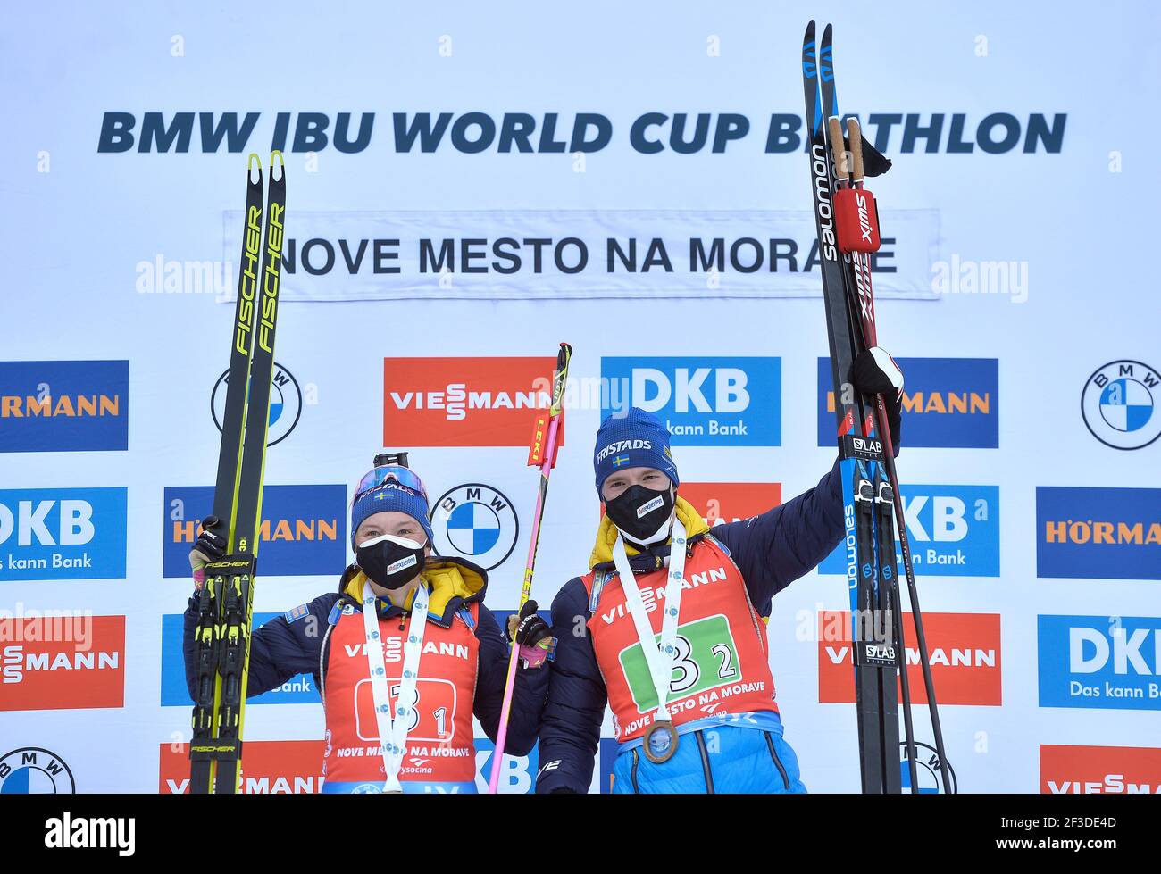 Linn Persson, left, and Sebastian Samuelsson from Sweden celebrate on ...