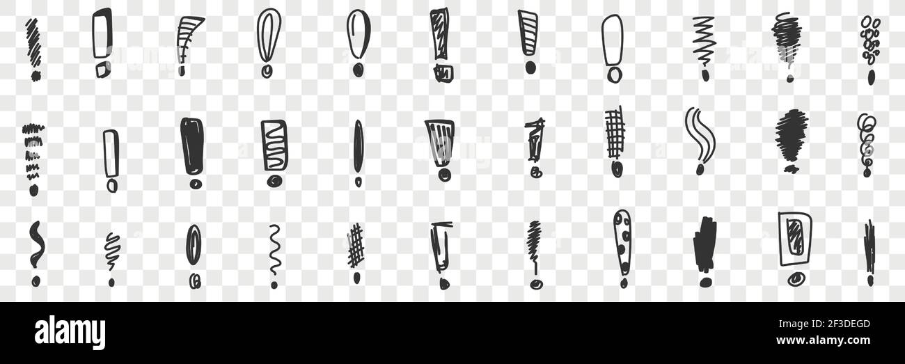 Exclamation mark symbols doodle set. Collection of hand drawn various ...