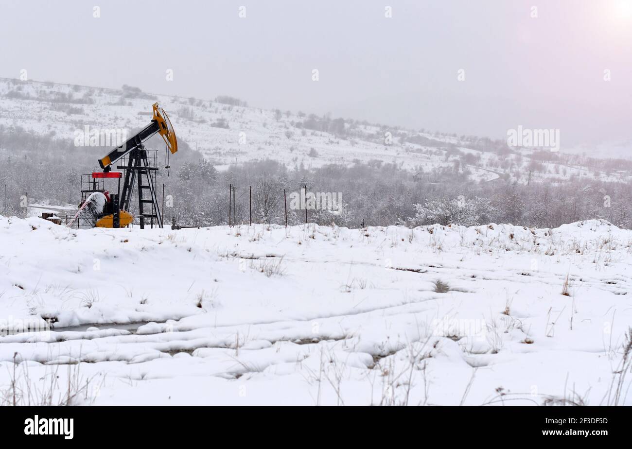 Oil pump. Oil and gas industry equipment. Oil field pump jack and oil ...