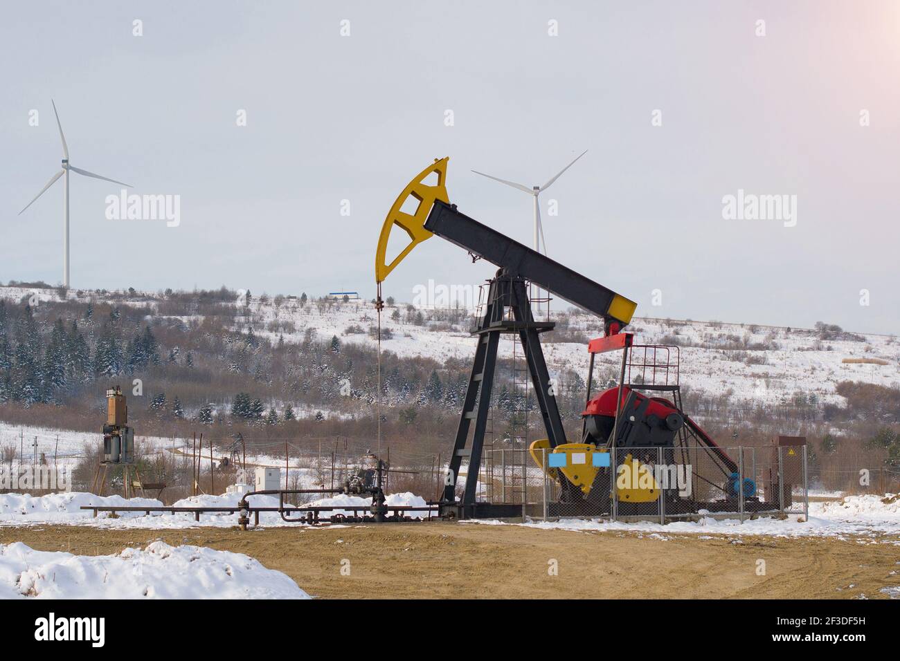 Oil pump. Oil and gas industry equipment. Oil field pump jack and oil ...