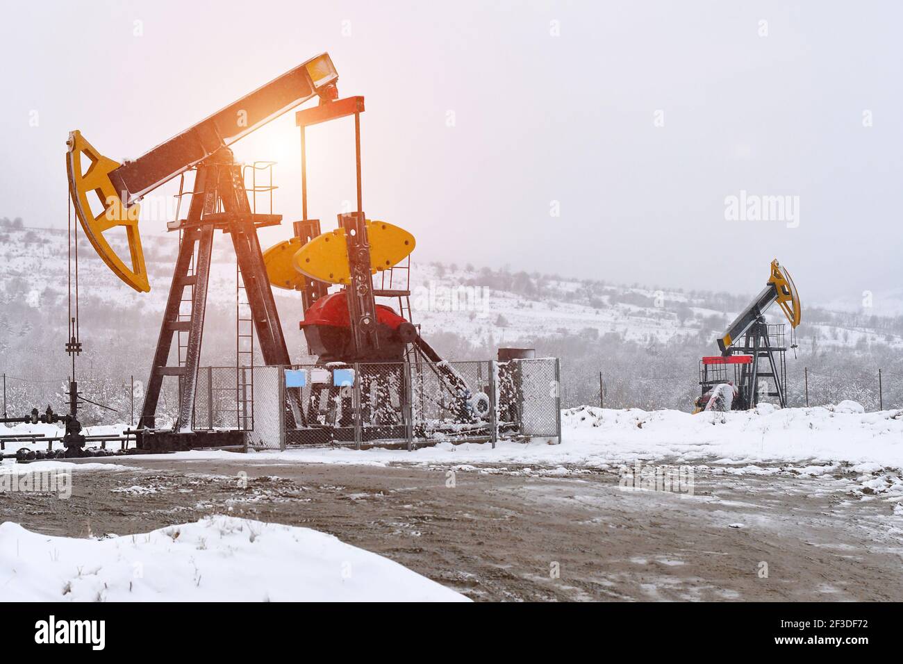 Oil pump. Oil and gas industry equipment. Oil field pump jack and oil ...