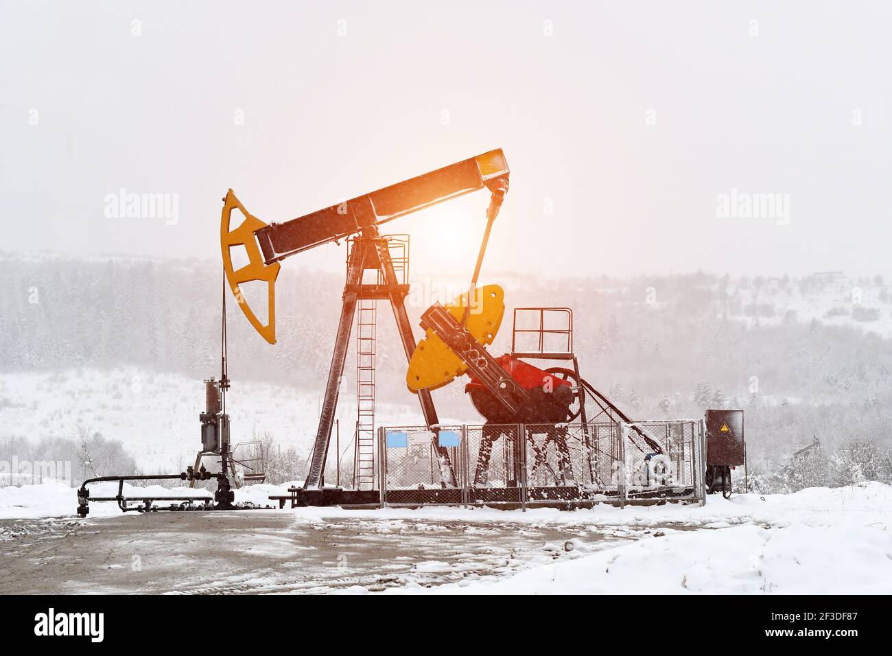 Oil pump. Oil and gas industry equipment. Oil field pump jack and oil ...