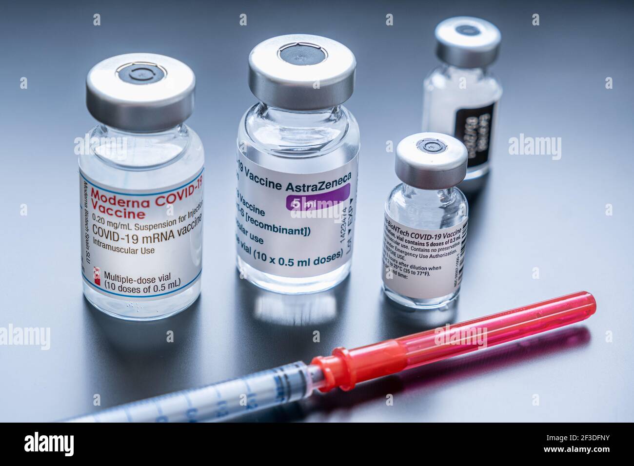 Montreal, CA - 16 March 2021: Vials of Astrazeneca, Pfizer BioNTech and ...