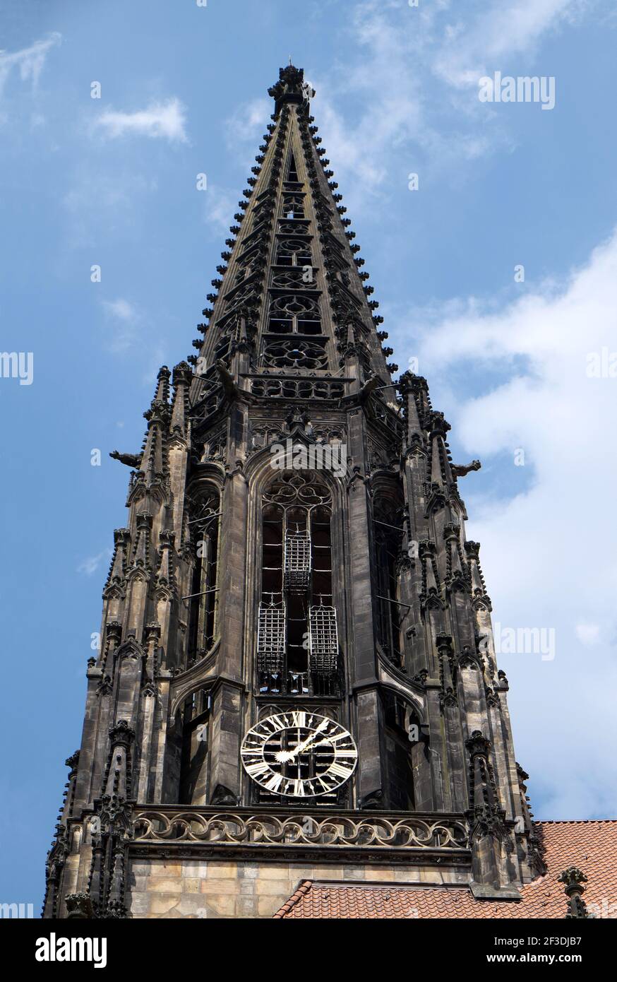 Three iron cages on the spire of St Lambert's Church, Munster, Germany ...