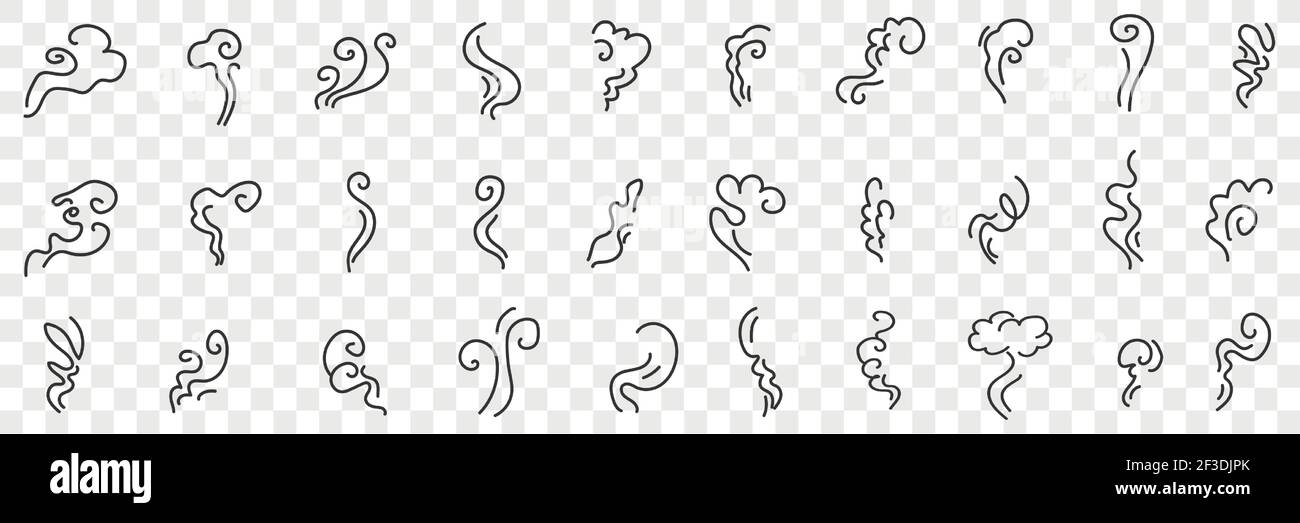 Wind and curves doodle set. Collection of hand drawn various abstract ...