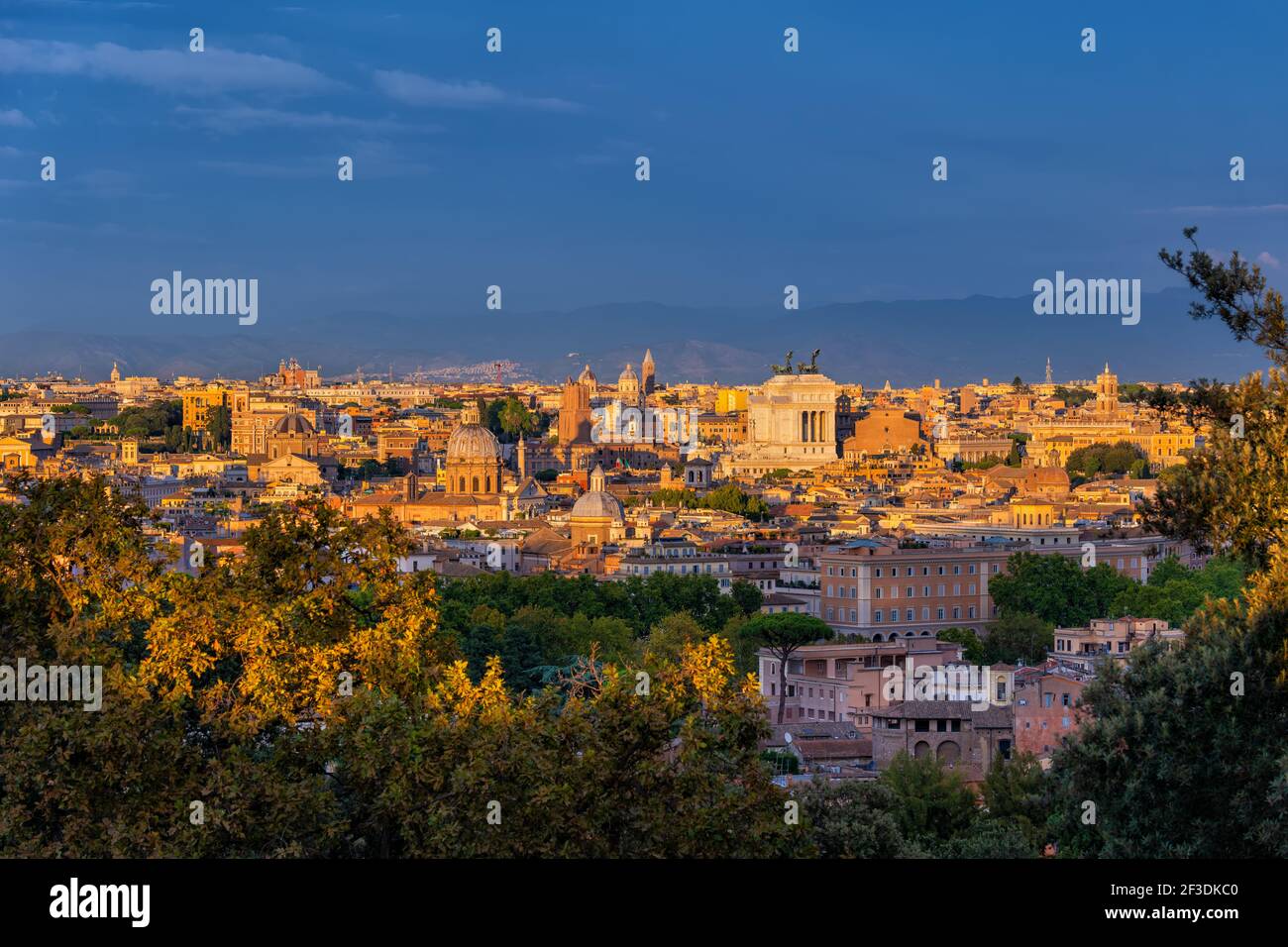 City of Rome sunset cityscape in Italy, view from the Janiculum Hill ...