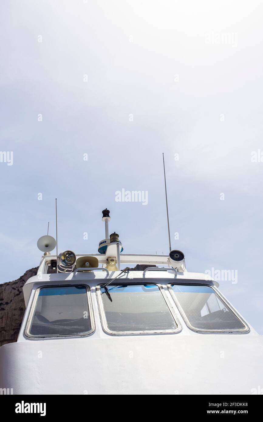 Looking towards the outside of the cockpit of a boat Stock Photo - Alamy