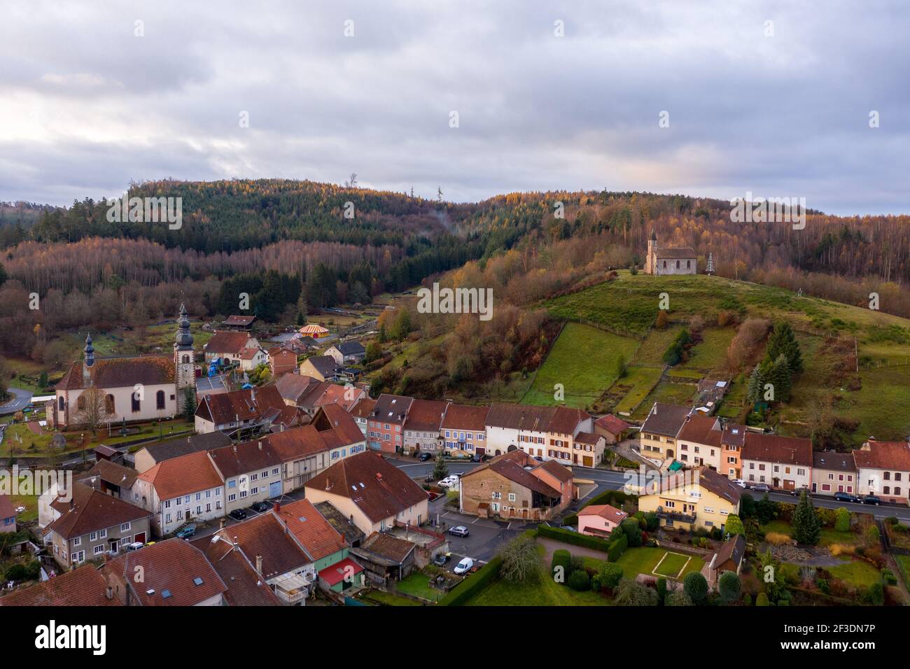 Drone View of peaceful Residential Real Estate of Saint Quirin, moselle ...