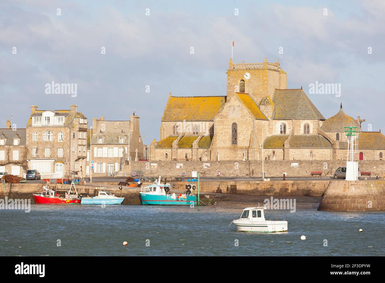 Barfleur church and harbor early in the morning Stock Photo - Alamy