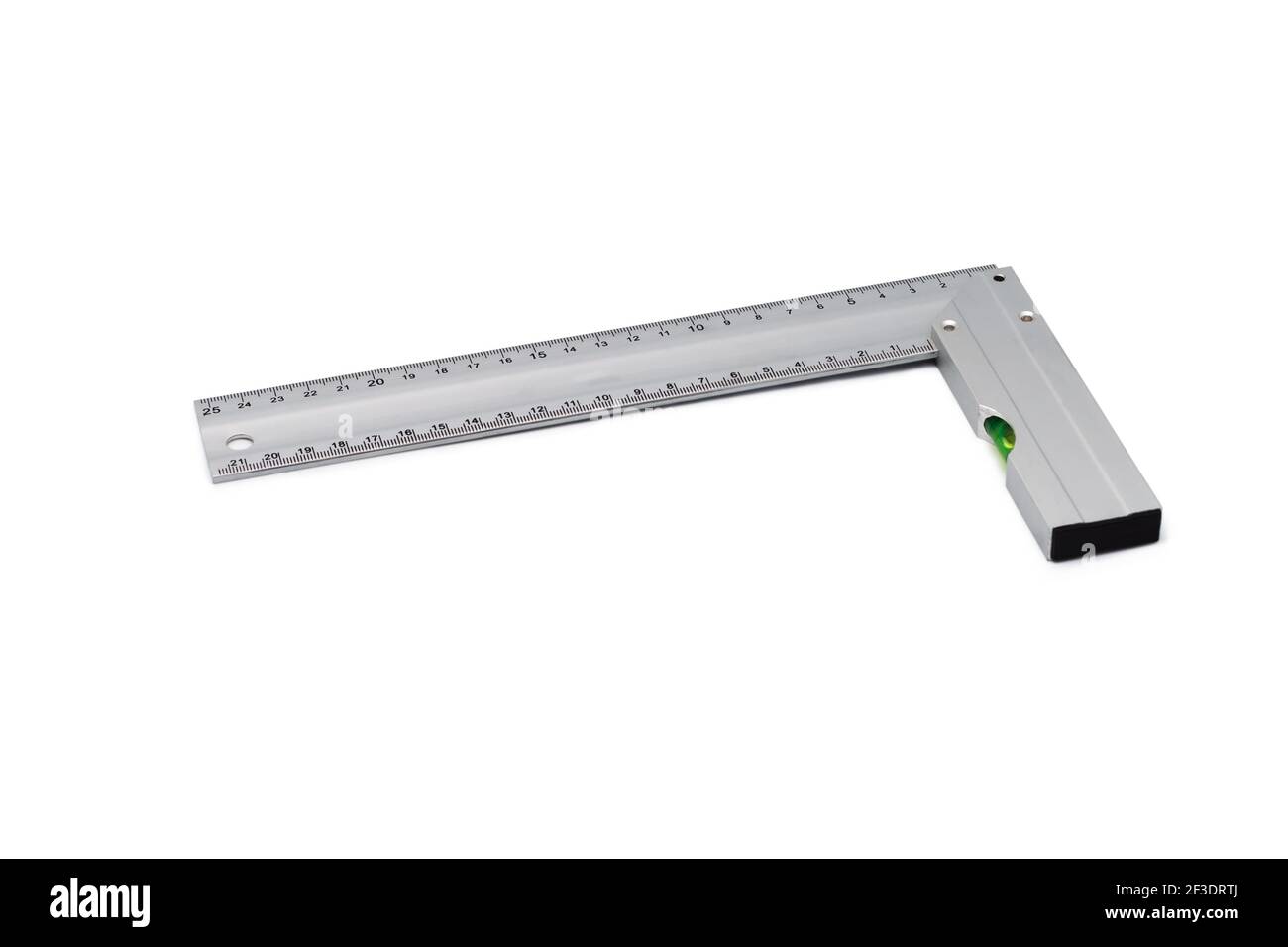 Square measuring metal with a level. Close-up. Isolated on white ...