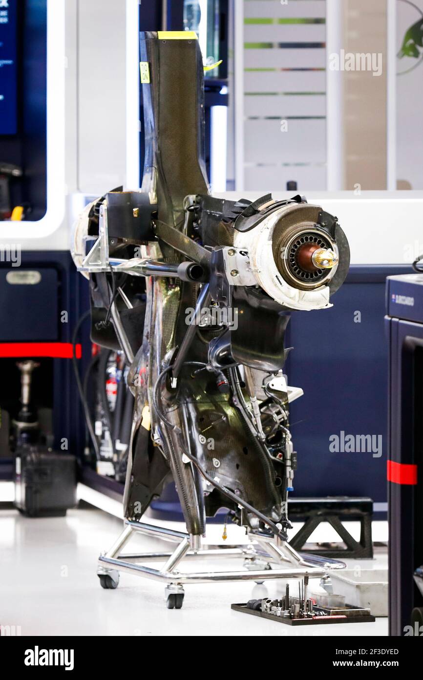 The rear crash box, suspension, and brakes of the Aston Martin Red Bull ...