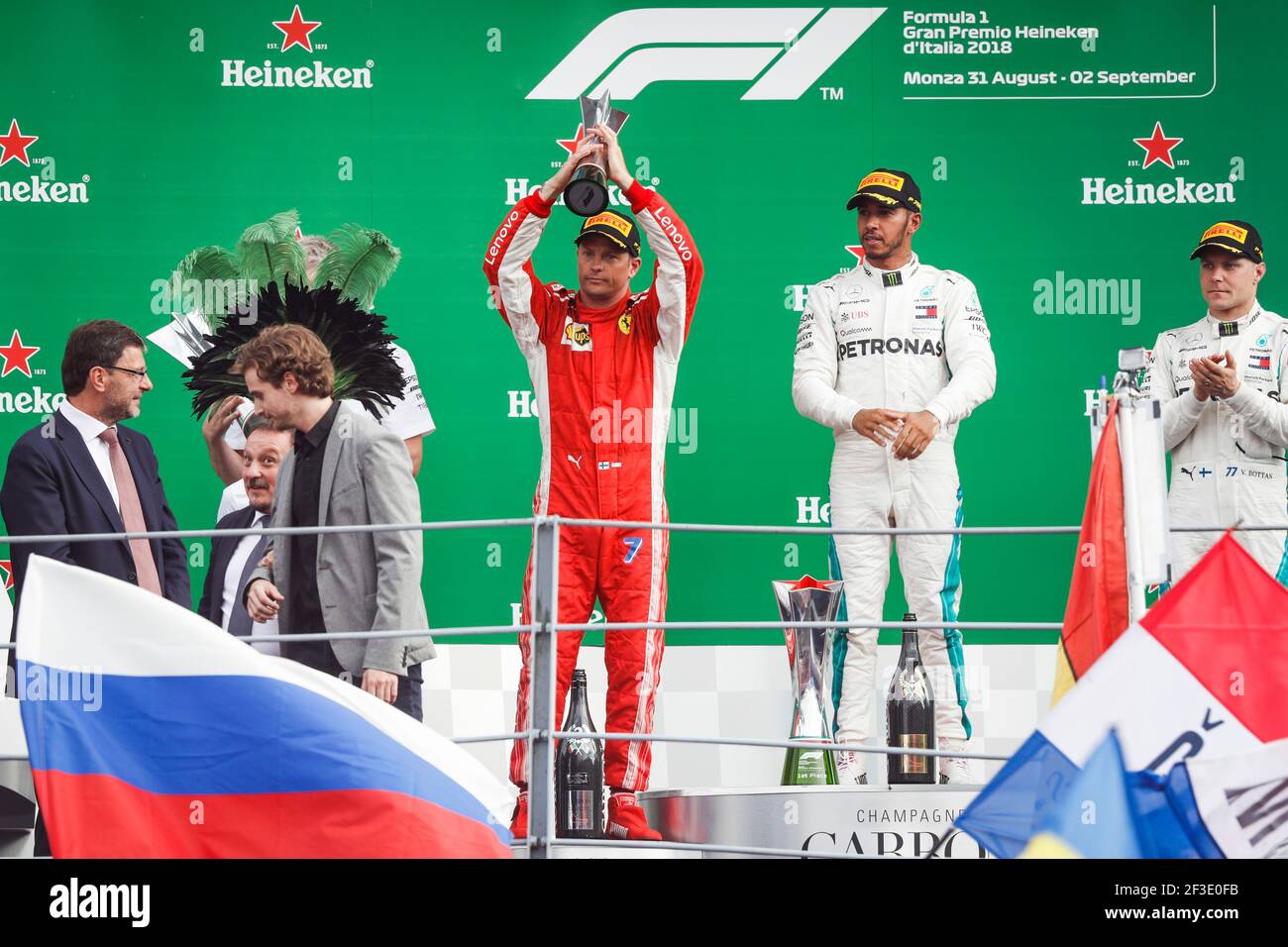 Podium. RAIKKONEN Kimi (fin), Scuderia Ferrari SF71H, HAMILTON Lewis ...