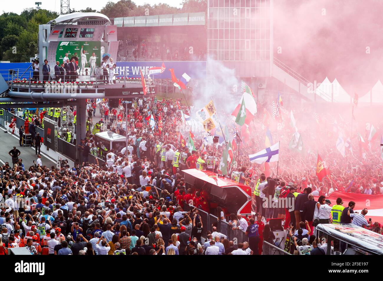 The podium above the crowd and tifosi during 2018 Formula 1 FIA world ...