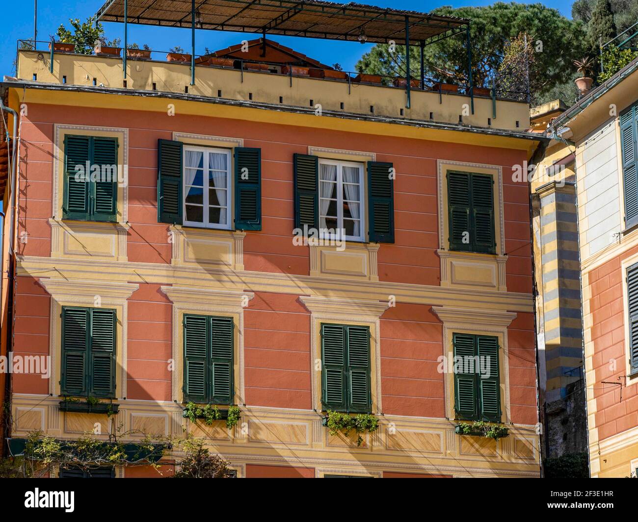 Portofino pictoresque village Italy colorful buildings detail Stock ...