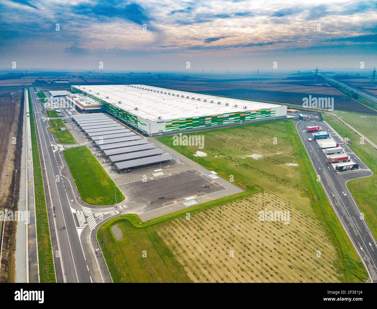 Beautiful Aerial view of an Amazon logistics / distribution warehouse ...